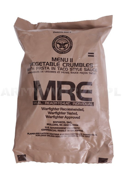 Racja Żywnościowa US Army MRE Menu 11 Warzywa Z Makaronem W Sosie Taco ...